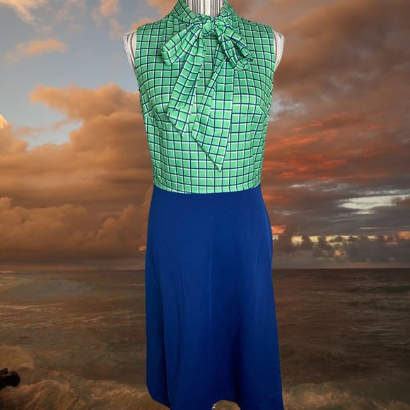 Handmade | Dresses | Handmade 97s Green Grid Navy Day Dress Size S46 ...